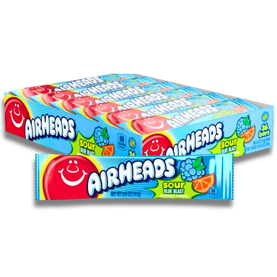 Airheads Sour Blue Blast Flavour Chew Bars 36 x15.6g - Monmore ...