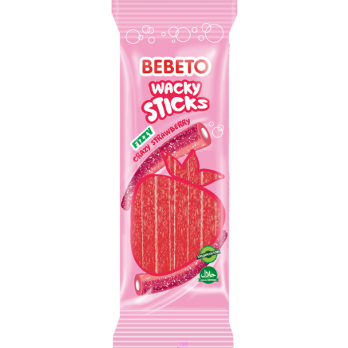 Bebeto Wacky Sticks Fizzy Strawberry 24x160g - Monmore Confectionery