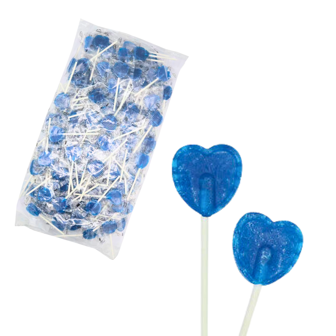 Blue Raspberry Heart Lollipops 1kg