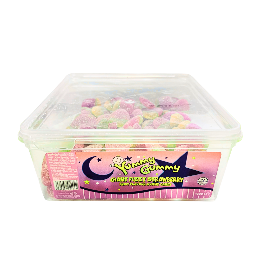 Yummy Gummy Giant Fizzy Strawberry 1000g Tub - Monmore Confectionery